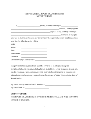 Fillable Online eforms.compower-of-attorneyncNorth Carolina Motor ...