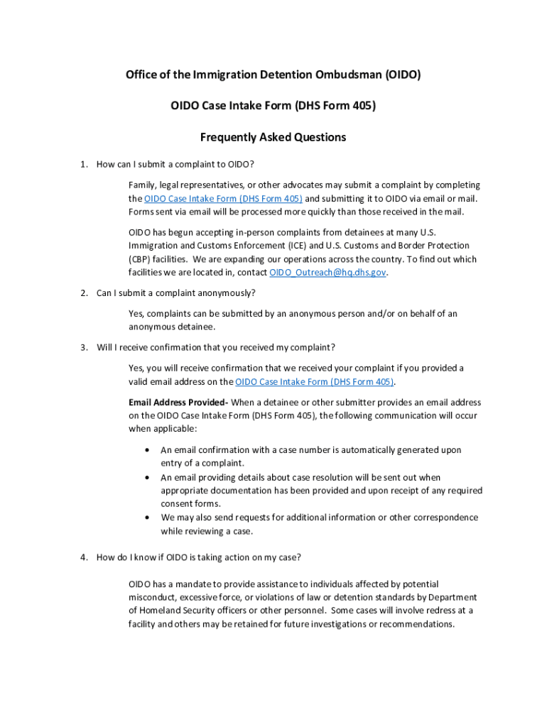 Fillable Online Office of the Immigration Detention Ombudsman Case ...