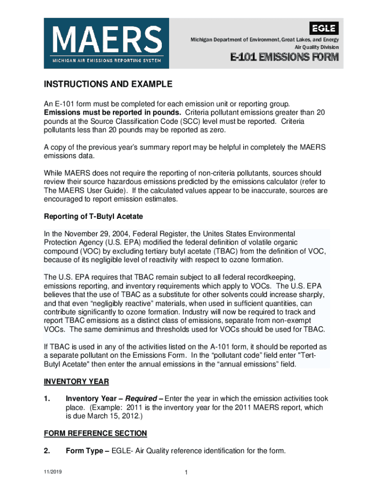 Fillable Online MAERS E-101 Emissions Form Instructions (EQP 5753 ...