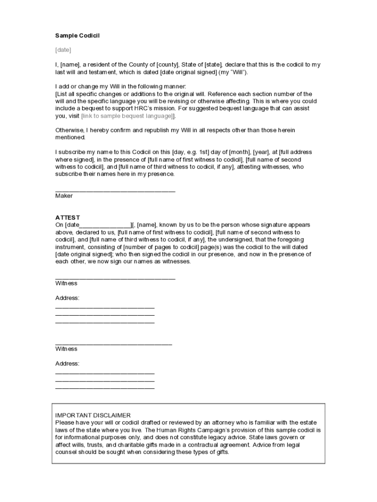 Fillable Online www.dexform.comdownloadsample-codicil-formSample ...