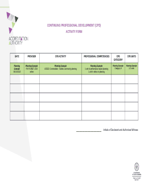 Continuing Professional Development (CPD) Activity Doc Template | pdfFiller