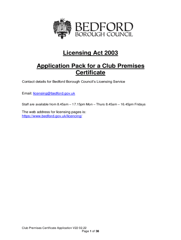 Fillable Online Application pack for a Club Premises Certificate V22 02 ...