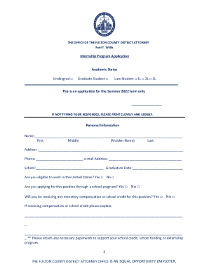 Fillable Online SUMMER LEGAL INTERNSHIP APPLICATION Fax Email Print - pdfFiller