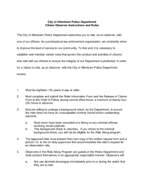 Fillable Online City of Allentown Police Department Citizen Observer Instructions and Rules Fax ...