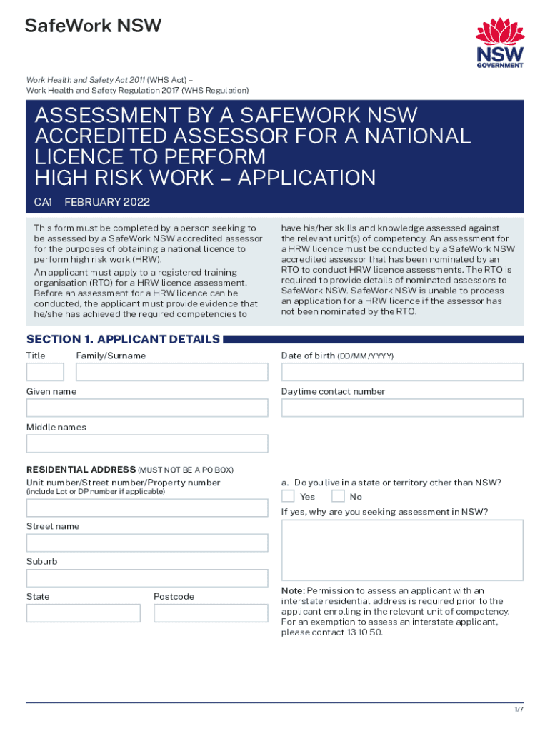 Fillable Online Assessment by a SafeWork NSW accredited assessor for a ...