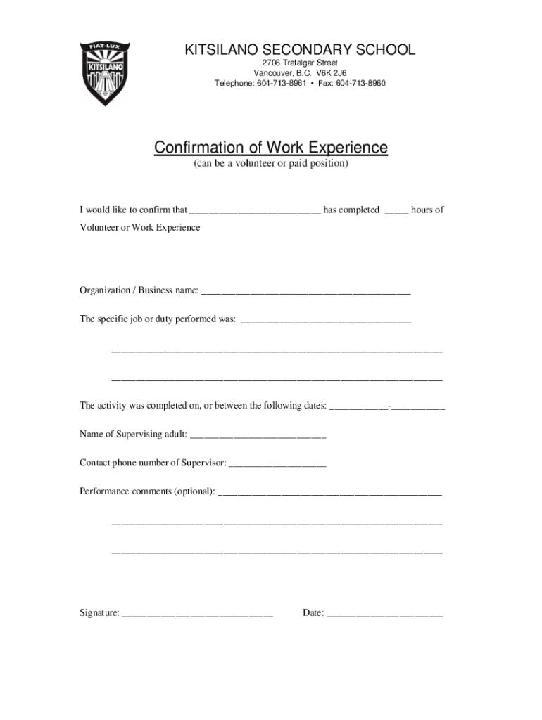 Fillable Online Work Experience Hours form Fax Email Print - pdfFiller