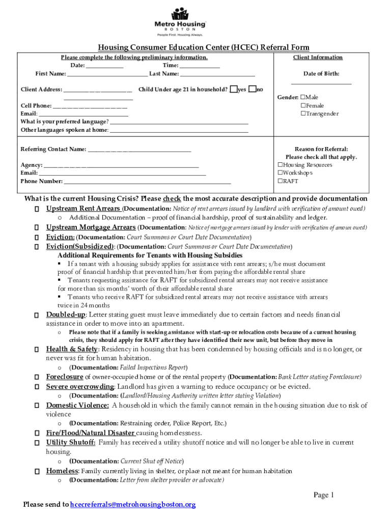 Fillable Online Housing Consumer Education Center (HCEC) Referral Form ...