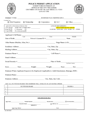 Fillable Online SAN DIEGO POLICE DEPARTMENT - PERMITS AND LICENSING ...