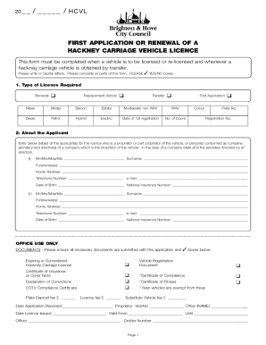 Fillable Online VEHICLE LICENCE APPLICATION FORM Licence No: HACKNEY ...