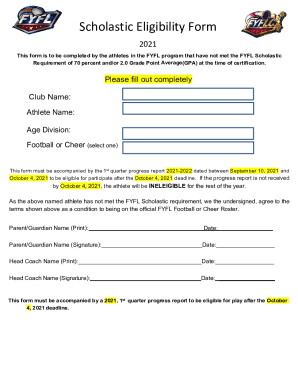 Fillable Online Scholastic Eligibility Form - Youth Sports Fax Email ...