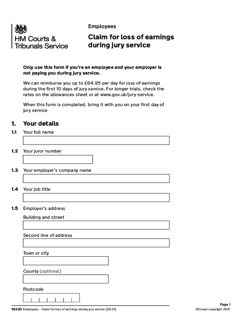 Fillable Online www.gov.ukjury-servicewhat-you-can-claim-ifJury service ...