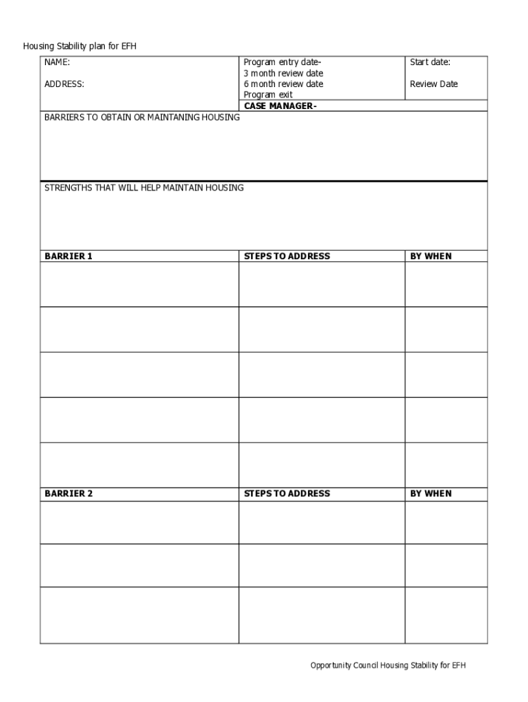Fillable Online Housing Stability Plan form from Opportunity Council ...