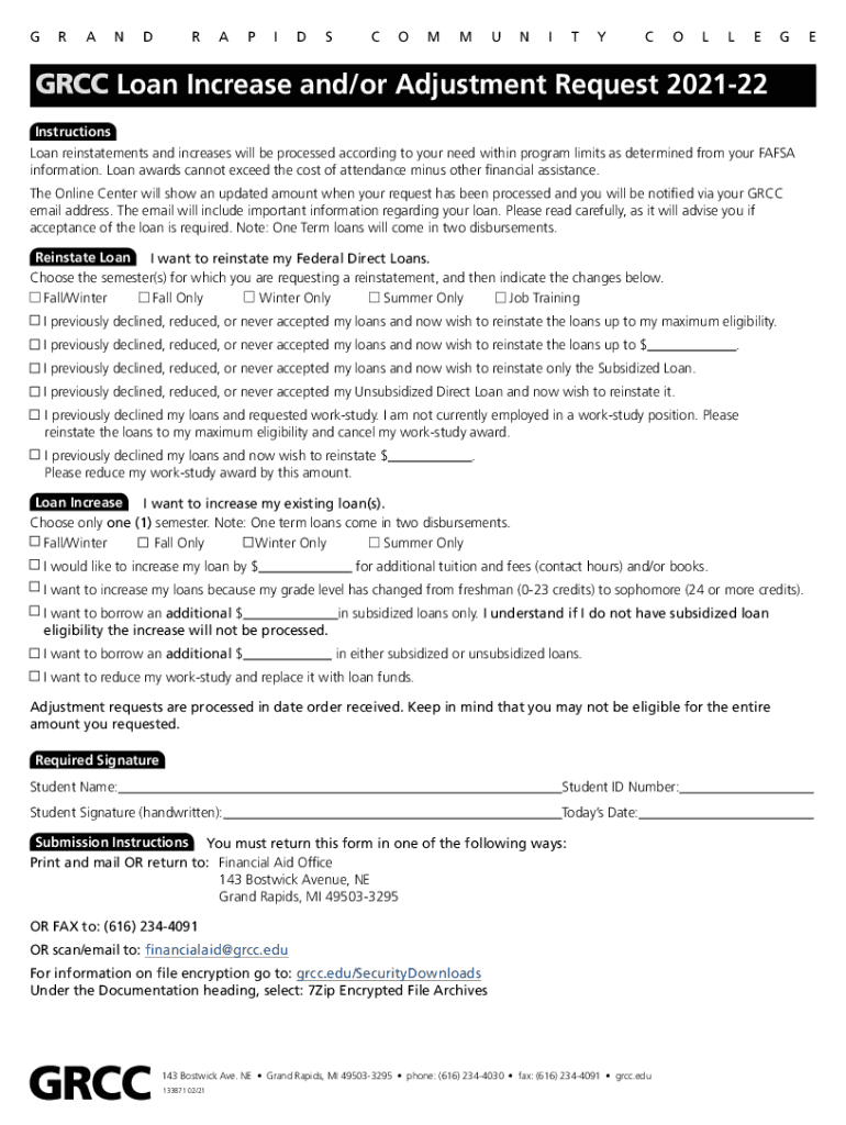 Fillable Online Loan Increase and/or Adjustment Request 2021-22. Form ...