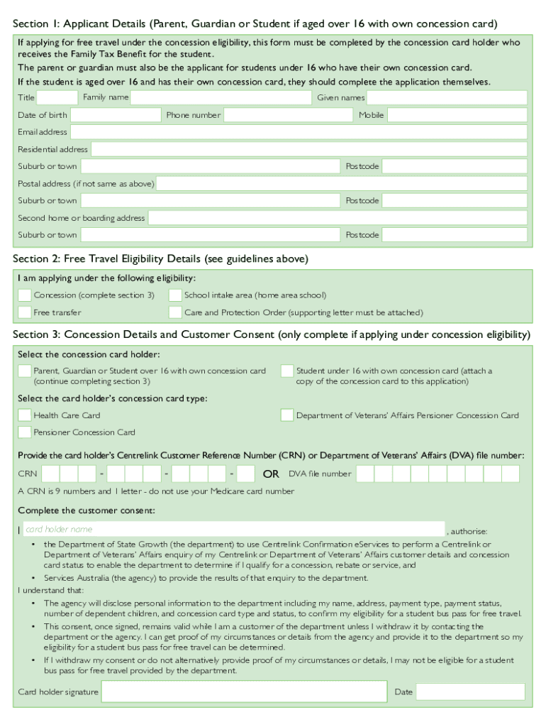 Fillable Online New or renewal student bus pass for free travel ...