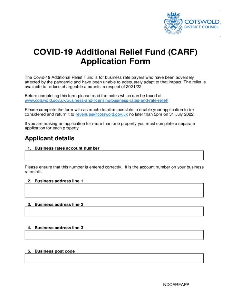 Fillable Online COVID-19 Additional Relief Fund (CARF): local authority ...