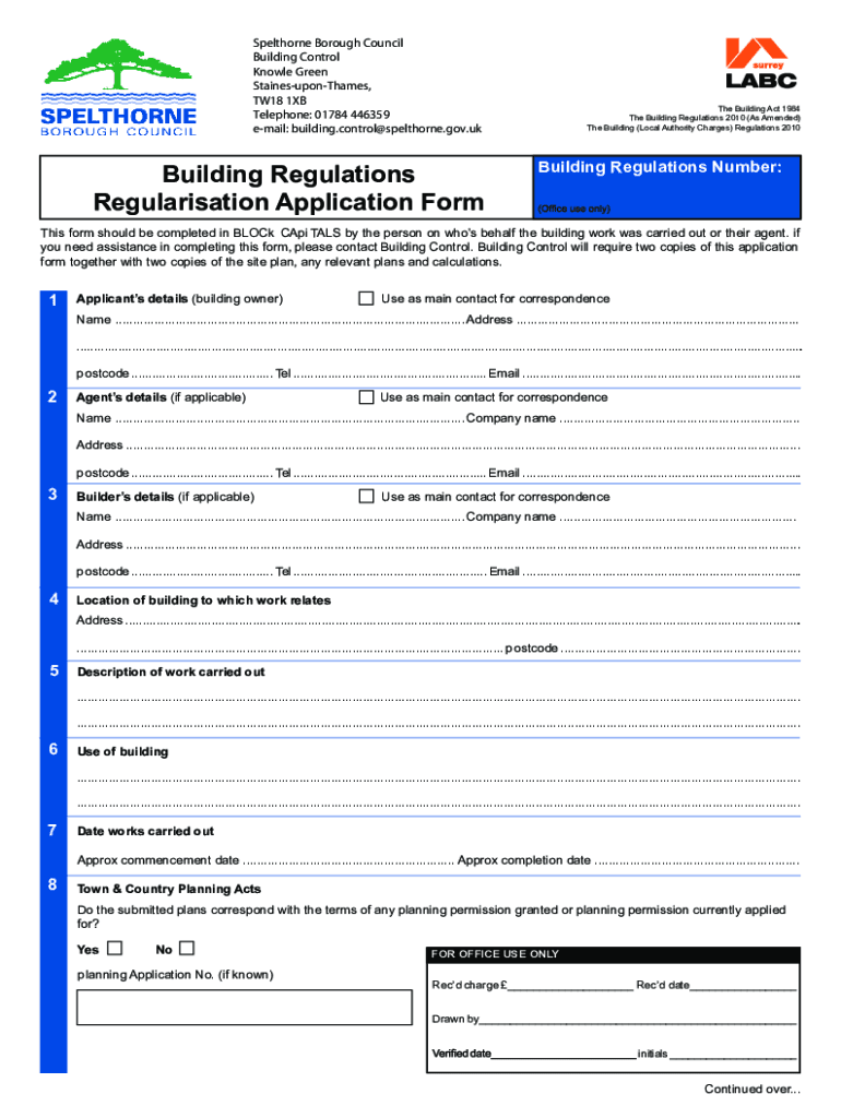 Fillable Online Building Regulations Building Regularisation ...