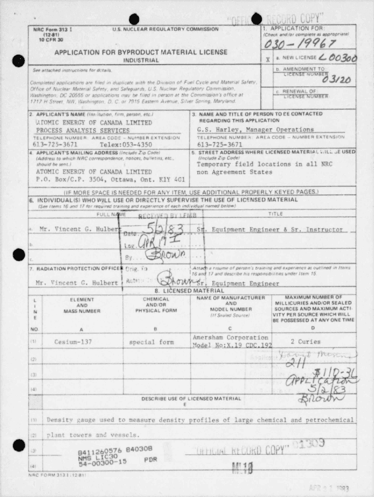 Fillable Online NRC FORM 374 U.S. NUCLEAR REGULATORY COMMISSION ...