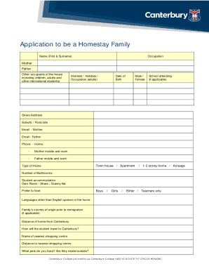 Fillable Online canterbury qld edu Homestay Host Family Application ...