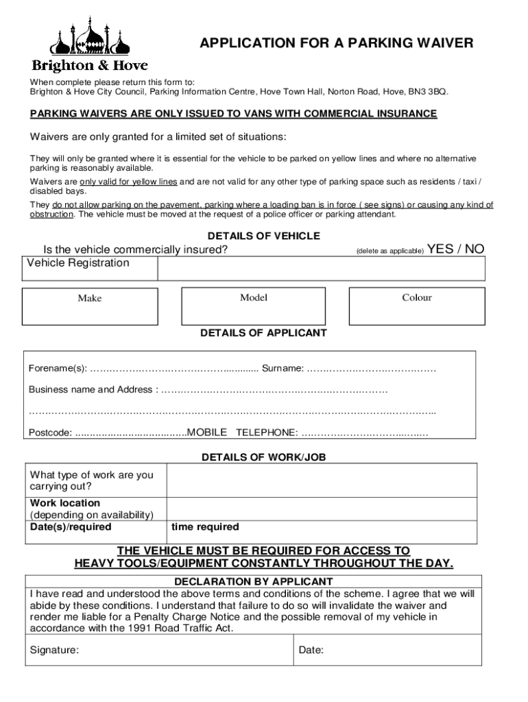 Fillable Online Waiver Application Form (PDF 55KB) - Brighton & Hove ...