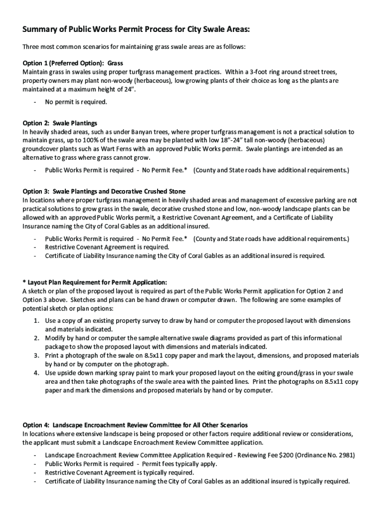 Fillable Online Summary of Public Works Permit Process for City Swale ...