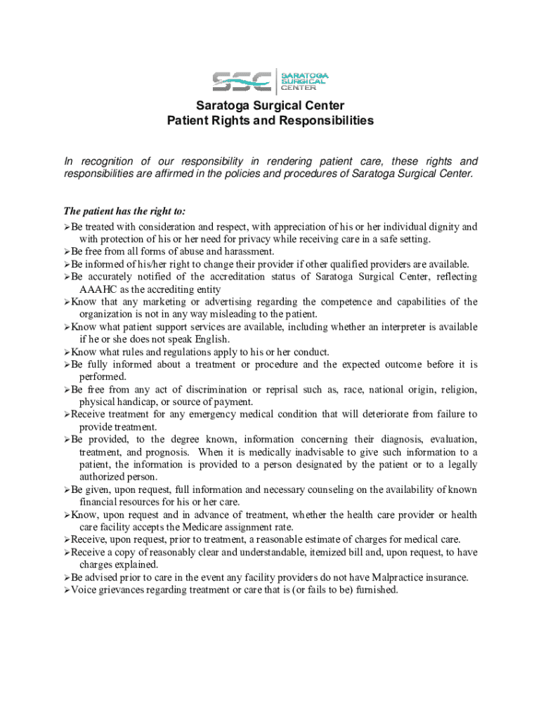 Fillable Online surgicalcentercentralfl.compatient-rightsPatient Rights ...