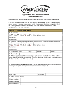 Fillable Online Application for a personal Licence. Application for a ...