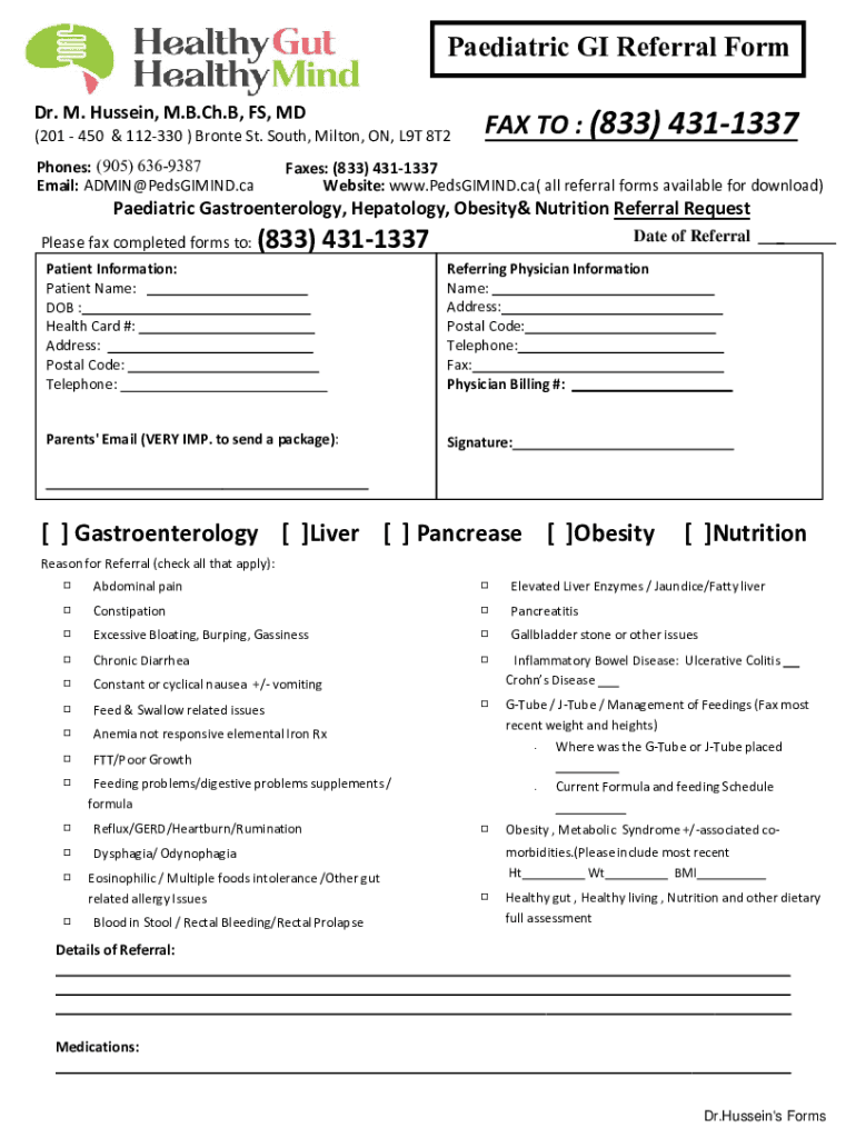 Fillable Online Fillable Online Paediatric GI Referral Form ...