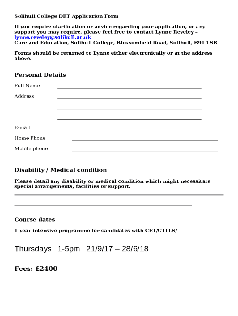 Solihull College Application 2021 - Fill and Sign Printable ... Doc ...