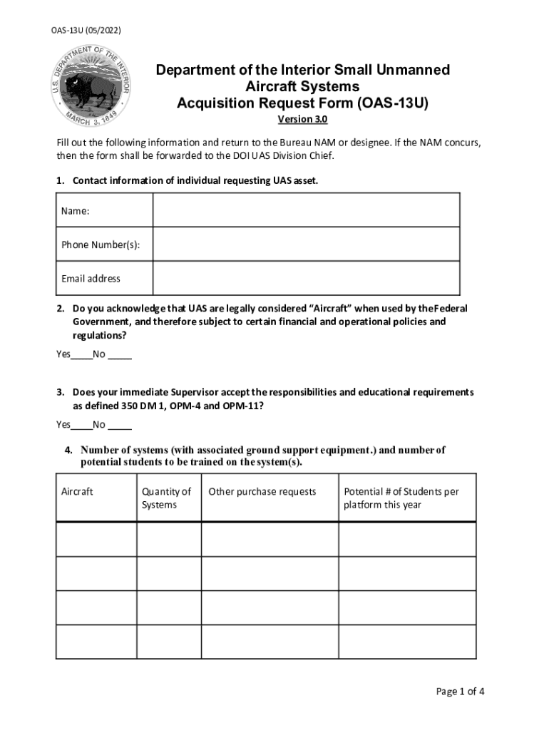 Fillable Online Department of the Interior sUAS Acquisition Request ...