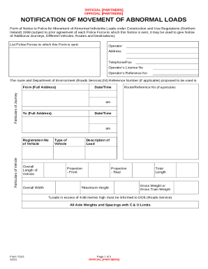 T13/1 - Notification of Movement of Abnormal Loads. T13/1 ...