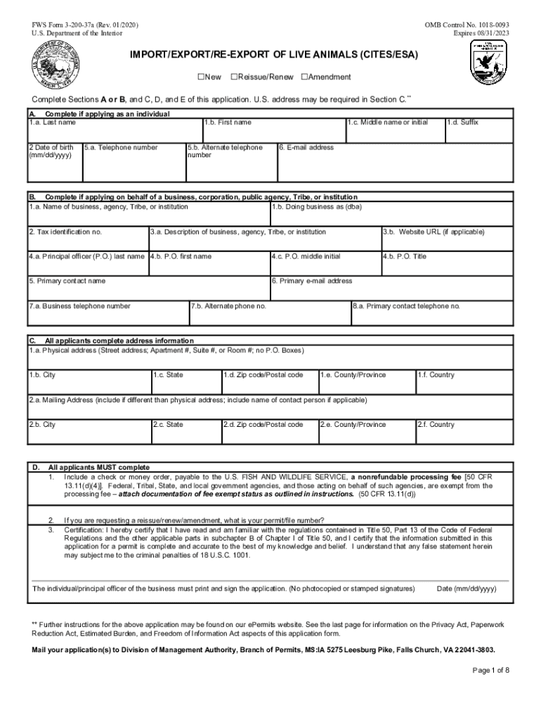 Fillable Online Import/Export/Re-Export of Live Animals (Cities/ESA). Import/Export/Re-Export of ...