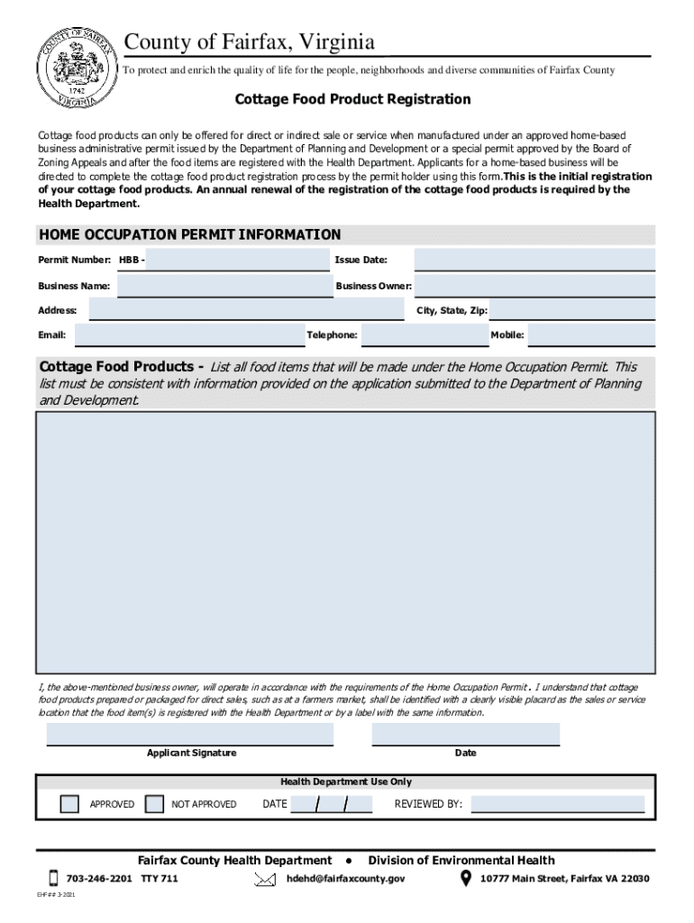 Fillable Online Cottage Food Product Registration. Cottage Food Product ...
