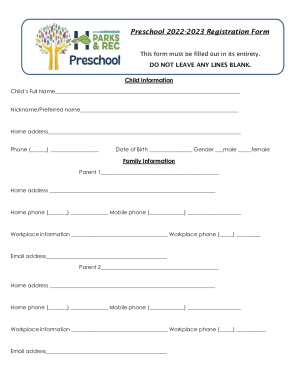 Fillable Online Preschool 2022-2023 Registration Form Fax Email Print - pdfFiller
