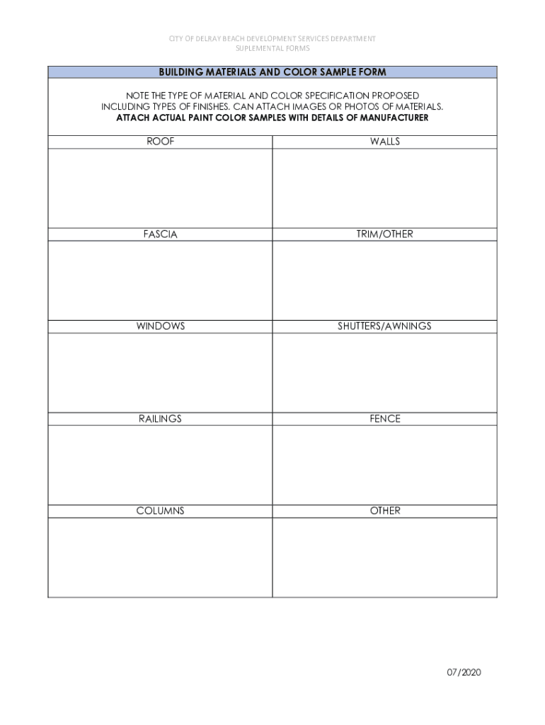 Fillable Online BUILDING MATERIALS AND COLOR SAMPLE FORM ROOF ... Fax ...