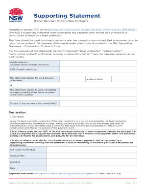 Fillable Online Supporting statement - Owner occupier construction ...