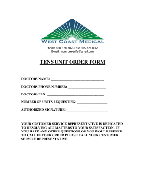Fillable Online TENS UNIT ORDER FORM Fax Email Print - pdfFiller