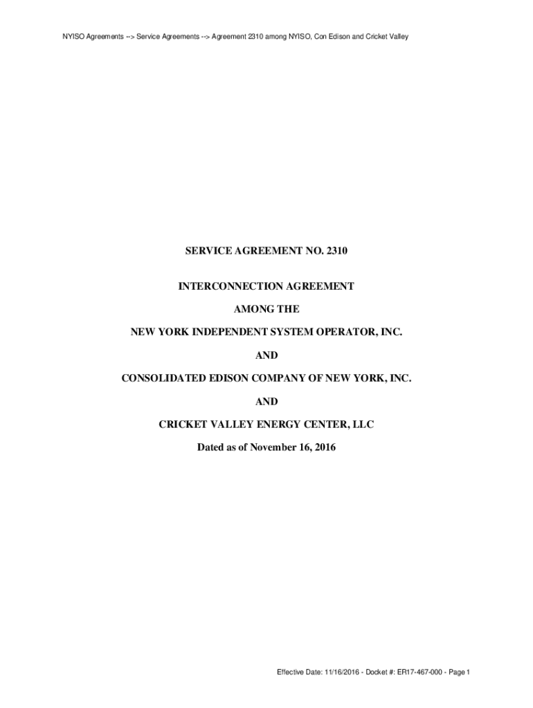 Fillable Online SERVICE AGREEMENT NO. 2310 INTERCONNECTION AGREEMENT ...