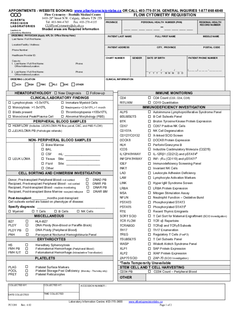Fillable Online Flow Cytometry Requisition FC3200. Flow Cytometry ...