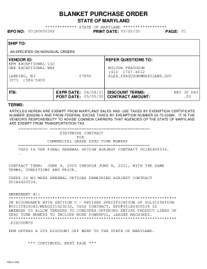 Fillable Online dgs maryland PDF version of FMIS Blanket Purchase Order. Blanket Purchase Order ...