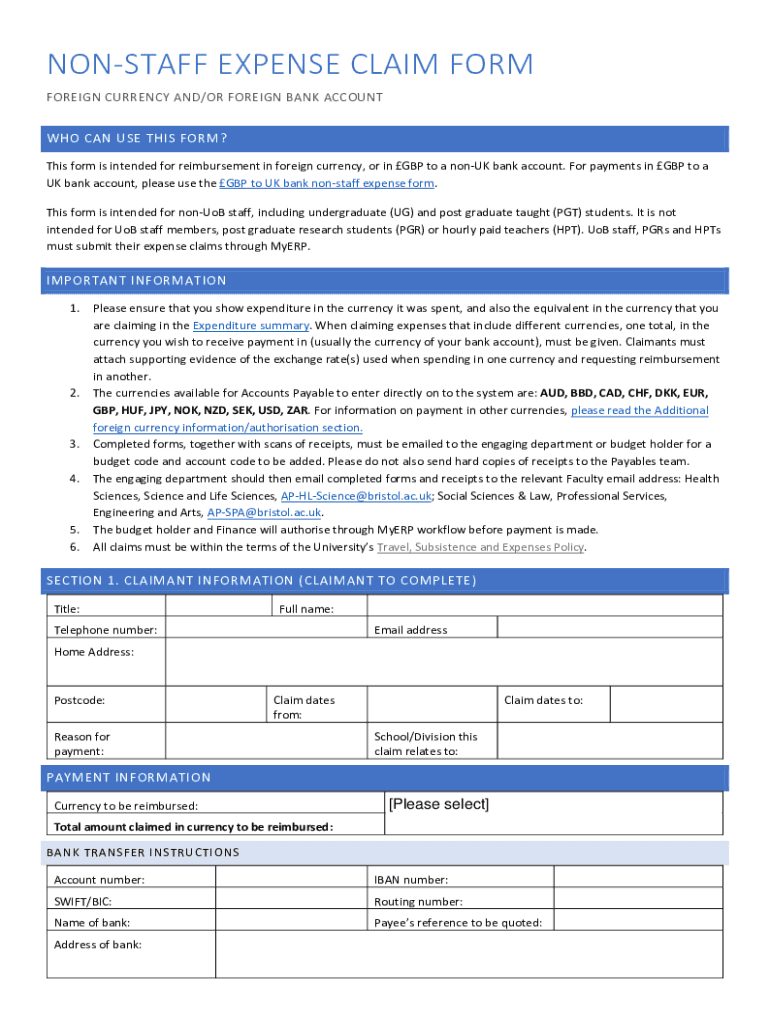 Fillable Online Fillable Online NON-STAFF EXPENSE CLAIM FORM Fax Email ...