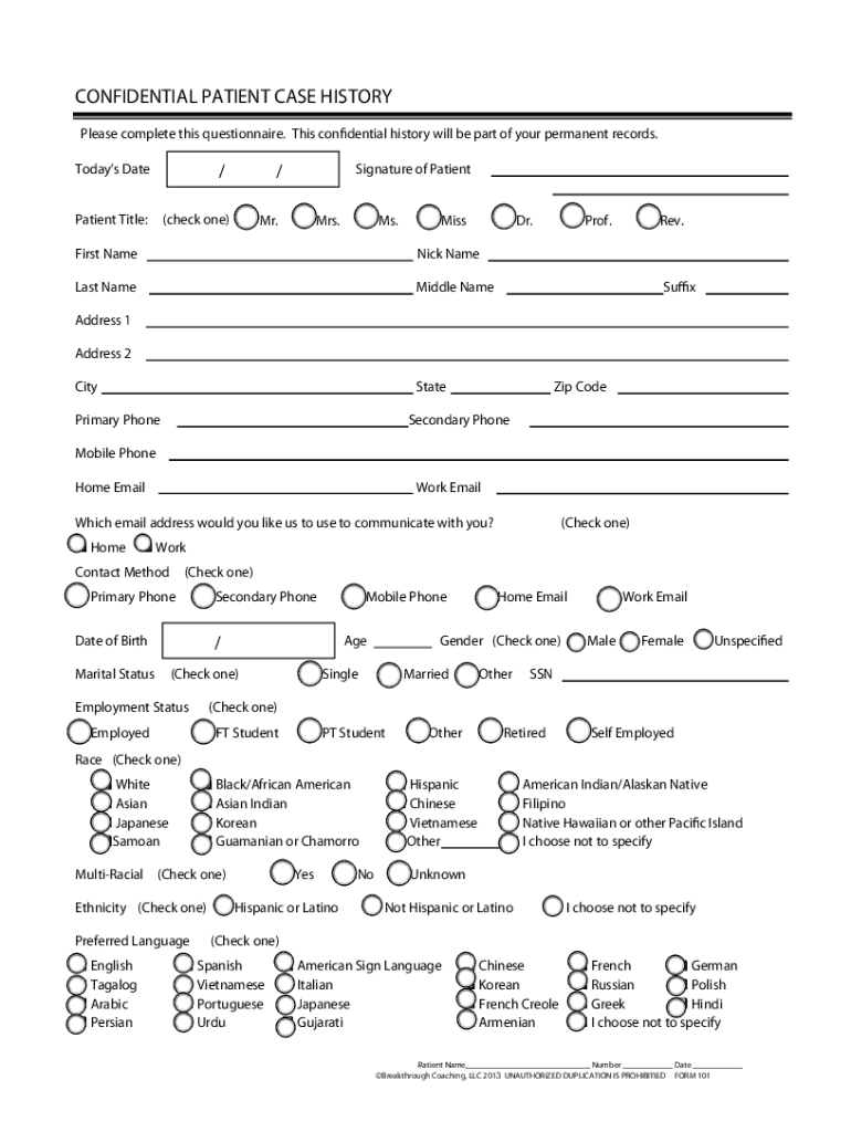Fillable Online Confidential Patient Health History Questionnaire - US ...
