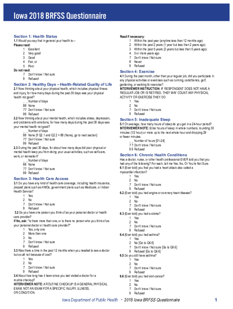 Fillable Online dhss.alaska.govpubs2018BRFSSquestionnaire2018 ...