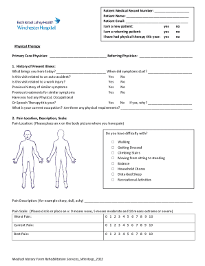 Fillable Online Adult Medical History Form - Rehabilitation Services ...