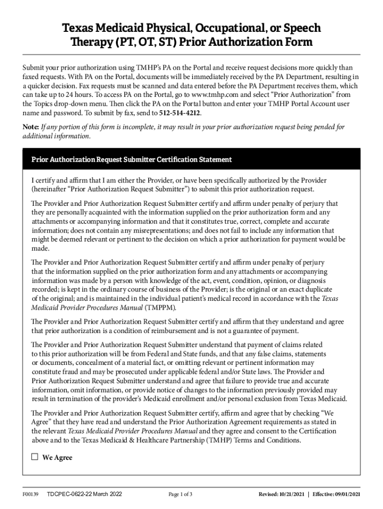 Fillable Online Texas Medicaid Physical, Occupational, or Speech ...
