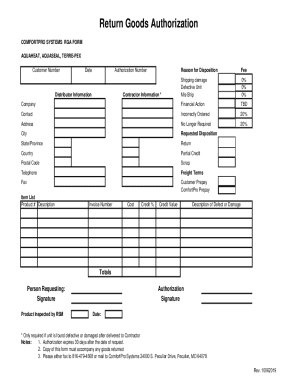 Fillable Online Return Good Authorization (RGA) Request Form Fax Email ...
