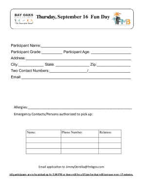 Fillable Online PARTICIPANTS NAME: AGE: ADDRESS: CITY: STATE: ZIP ...