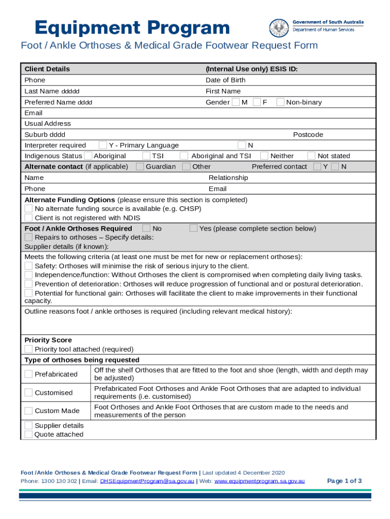 Foot Ankle Orthosis / Medical Grade Footwear Request Doc Template ...