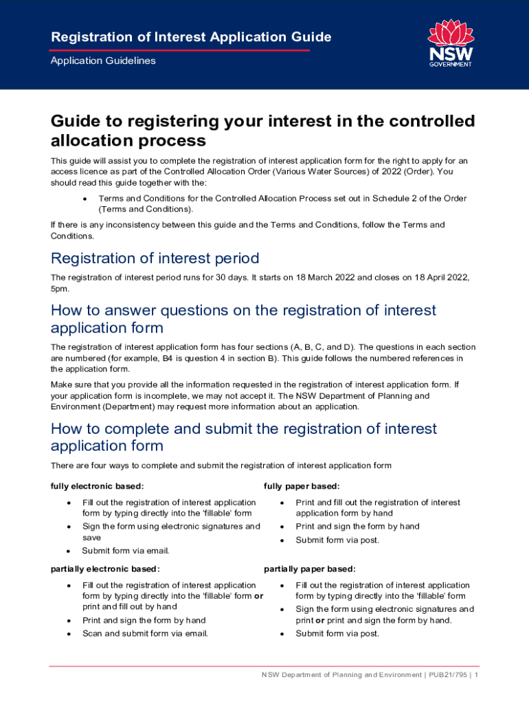 Fillable Online Registration of Interest Application Guide - March 2022 ...