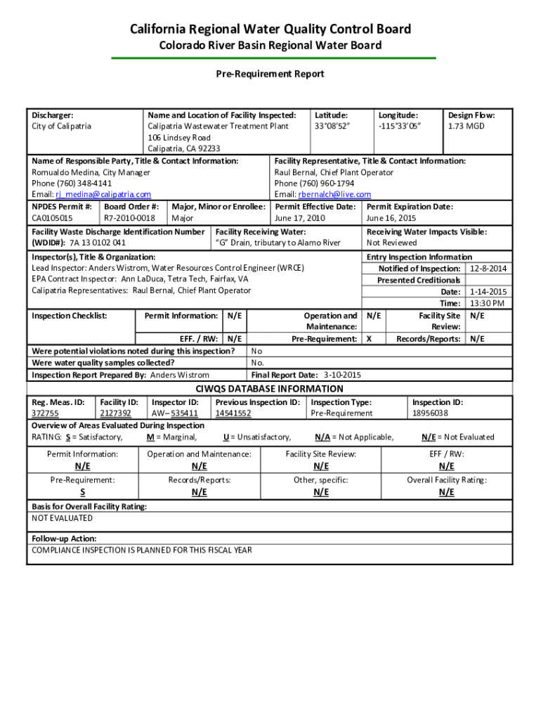 Fillable Online ciwqs.waterboards.ca.gov ciwqs readOnlyFACILITY ...