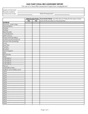 Fillable Online LEAD-BASED PAINT RISK ASSESSMENT/INSPECTION Sample ...